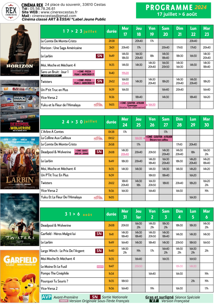 Programmes - Cinéma Rex Cestas
