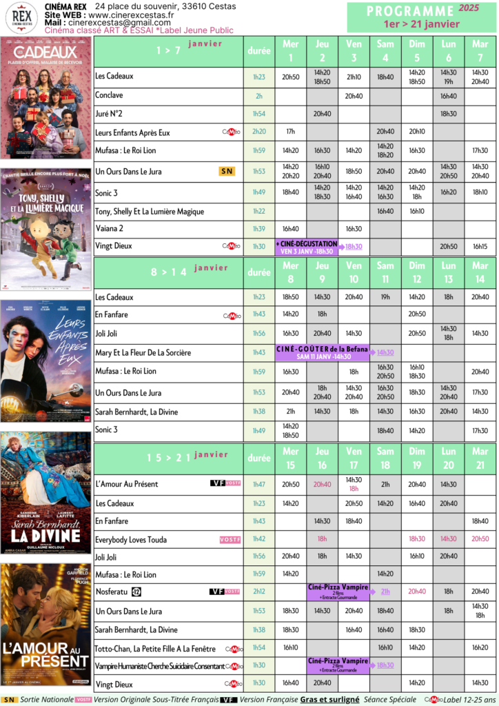 Programmes - Cinéma Rex Cestas